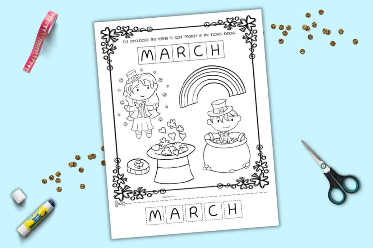 Free Printable March Cut and Paste Worksheet - The Artisan Life