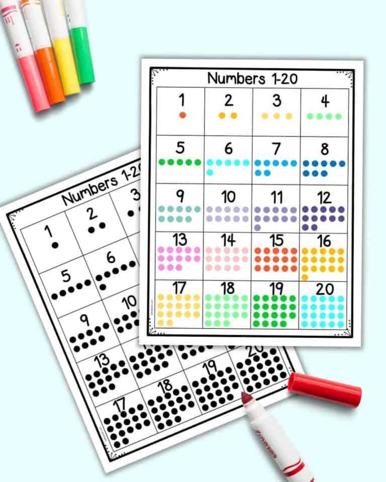 Free Printable Number Chart 1 - 20 for Kindergarten - The Artisan Life