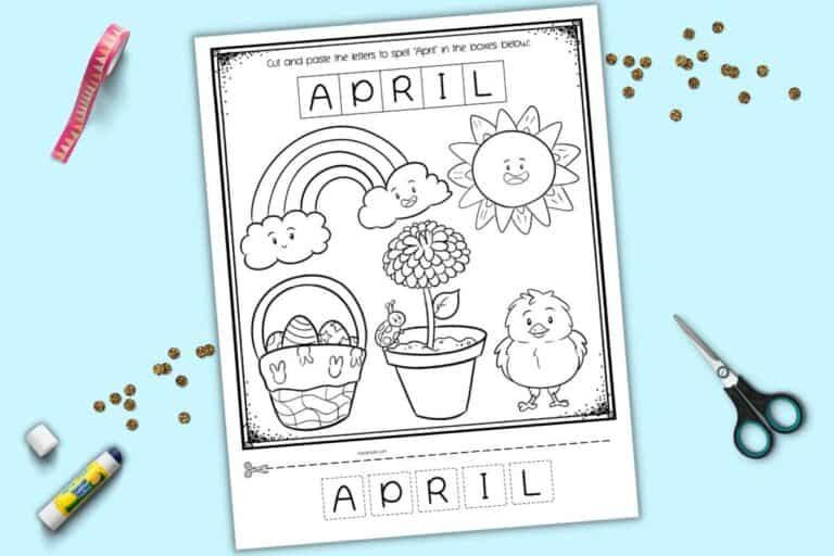 Free Printable April Cut and Paste Worksheet - The Artisan Life