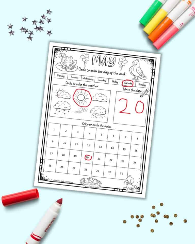 Free Printable May Calendar Worksheet for Kids - The Artisan Life