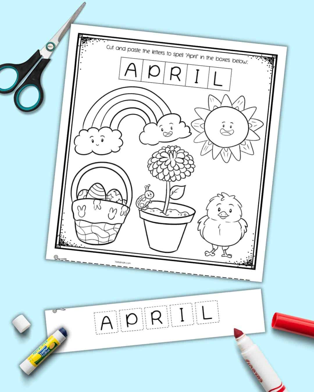 Free Printable April Cut and Paste Worksheet - The Artisan Life