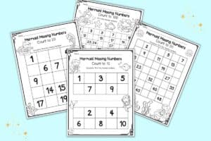 Mermaid Theme Missing Number Worksheets - The Artisan Life