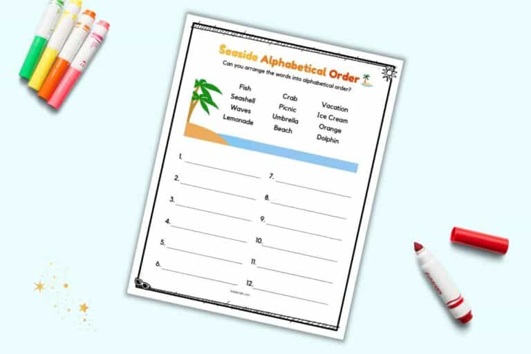 Free Printable Summer Theme Alphabetizing Worksheet - The Artisan Life