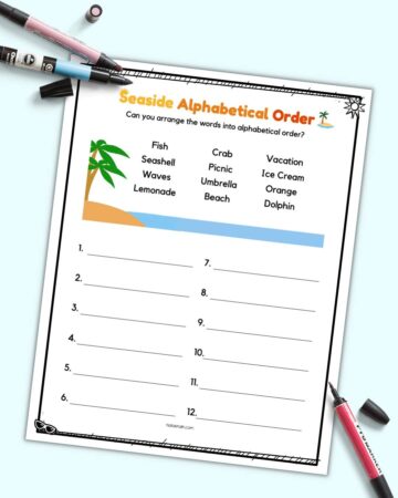 Free Printable Summer Theme Alphabetizing Worksheet - The Artisan Life