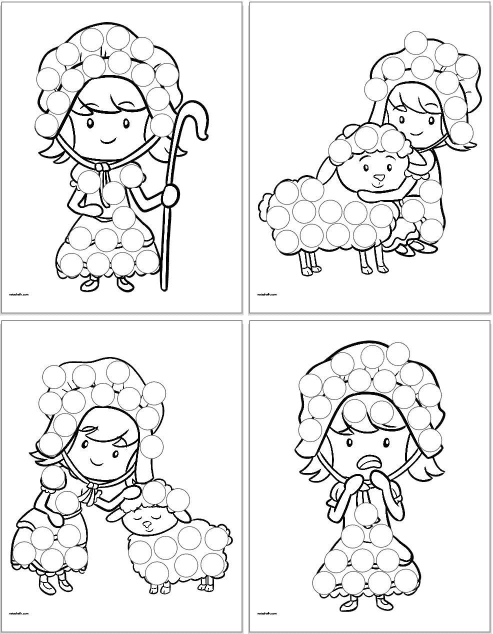 Free Printable Little Bo Peep Dot Marker Coloring Pages - The Artisan Life