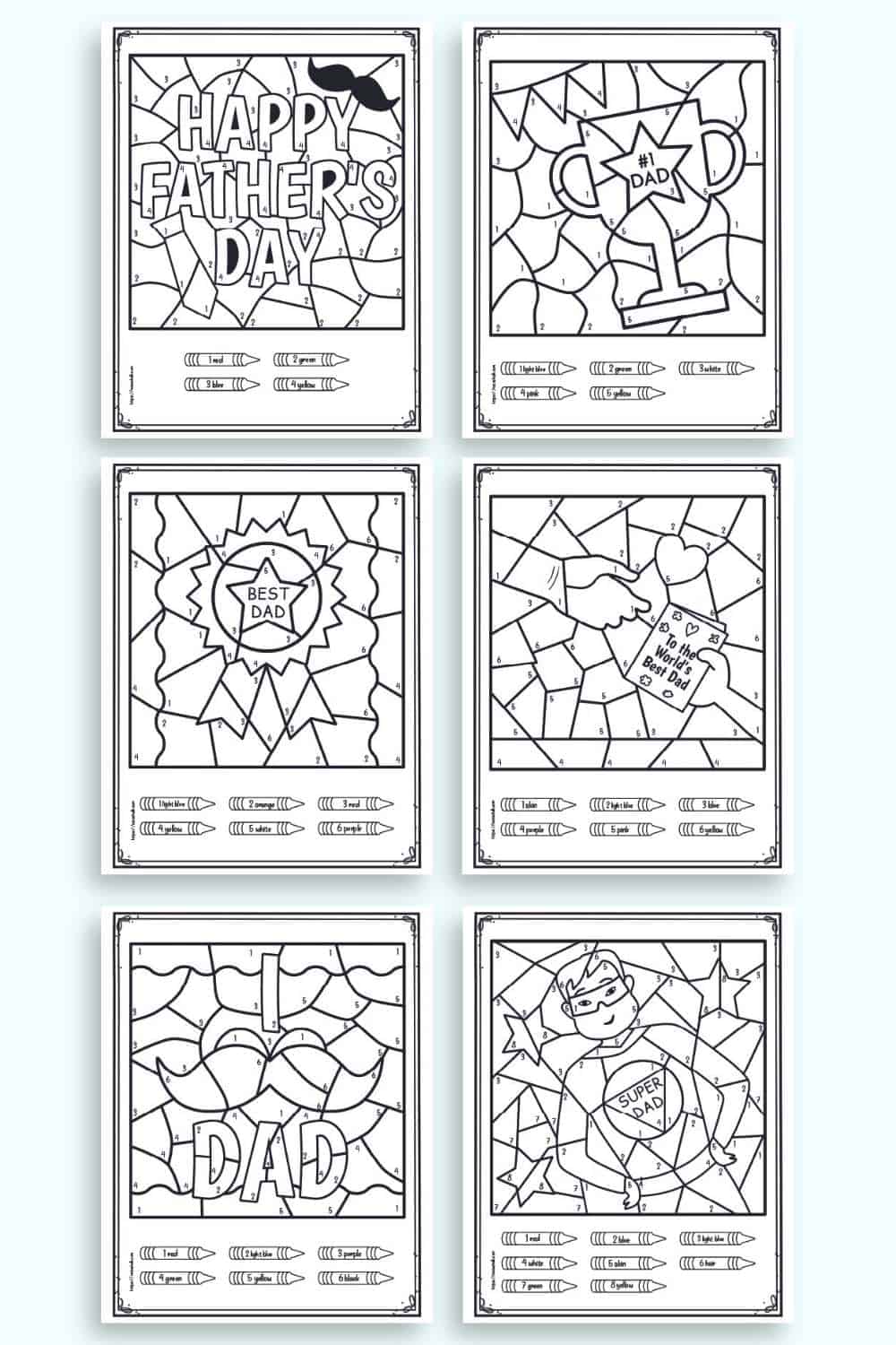 Free Printable Father's Day Color by Number Pages - The Artisan Life