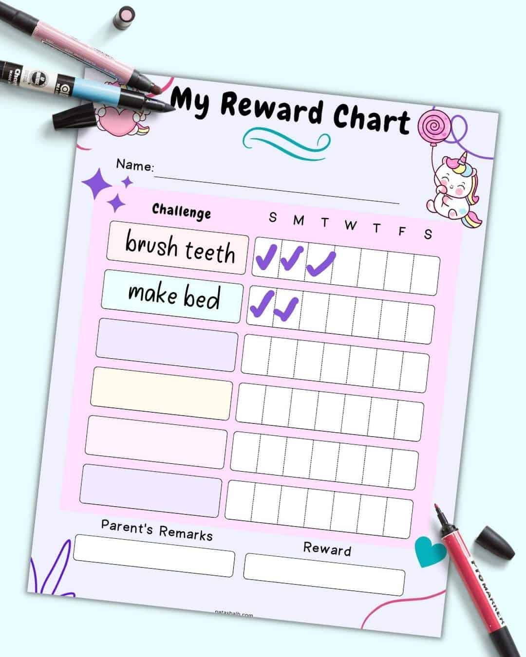 Free Unicorn Reward Chart Printable for Kids - The Artisan Life