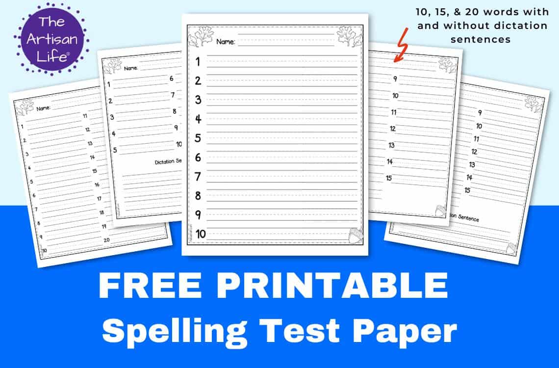 Fall Themed Free Printable Spelling Test Paper - The Artisan Life