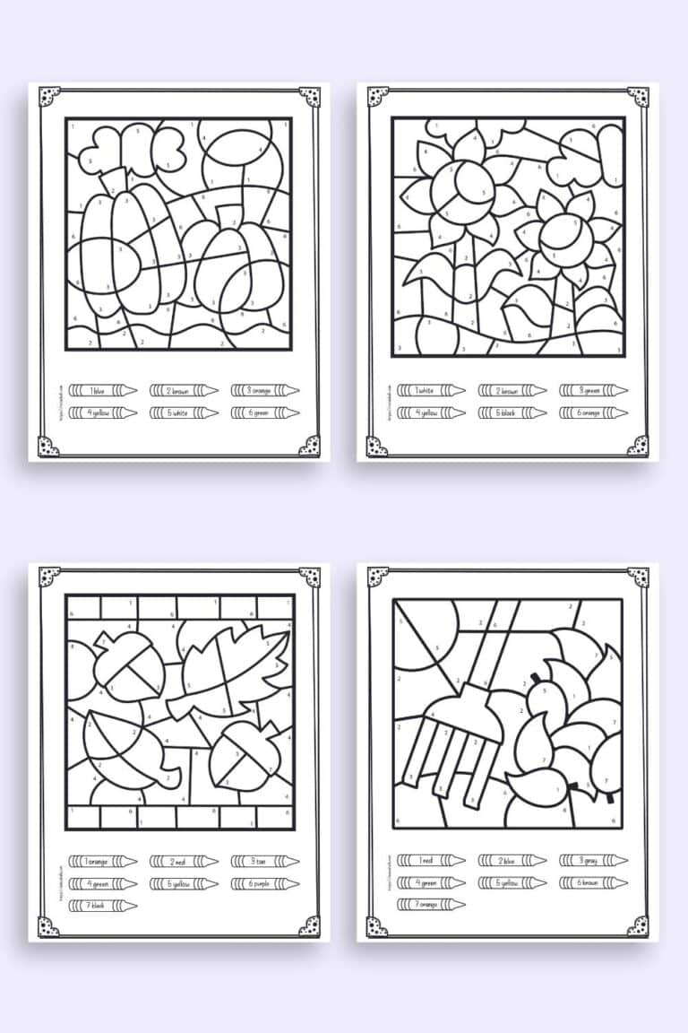 Free Printable Color by Number Fall Worksheets - The Artisan Life