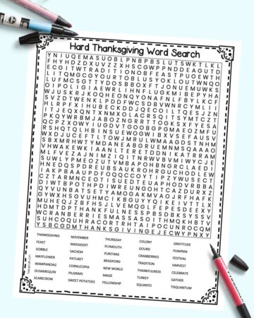 Thanksgiving Word Search Hard Printable - The Artisan Life