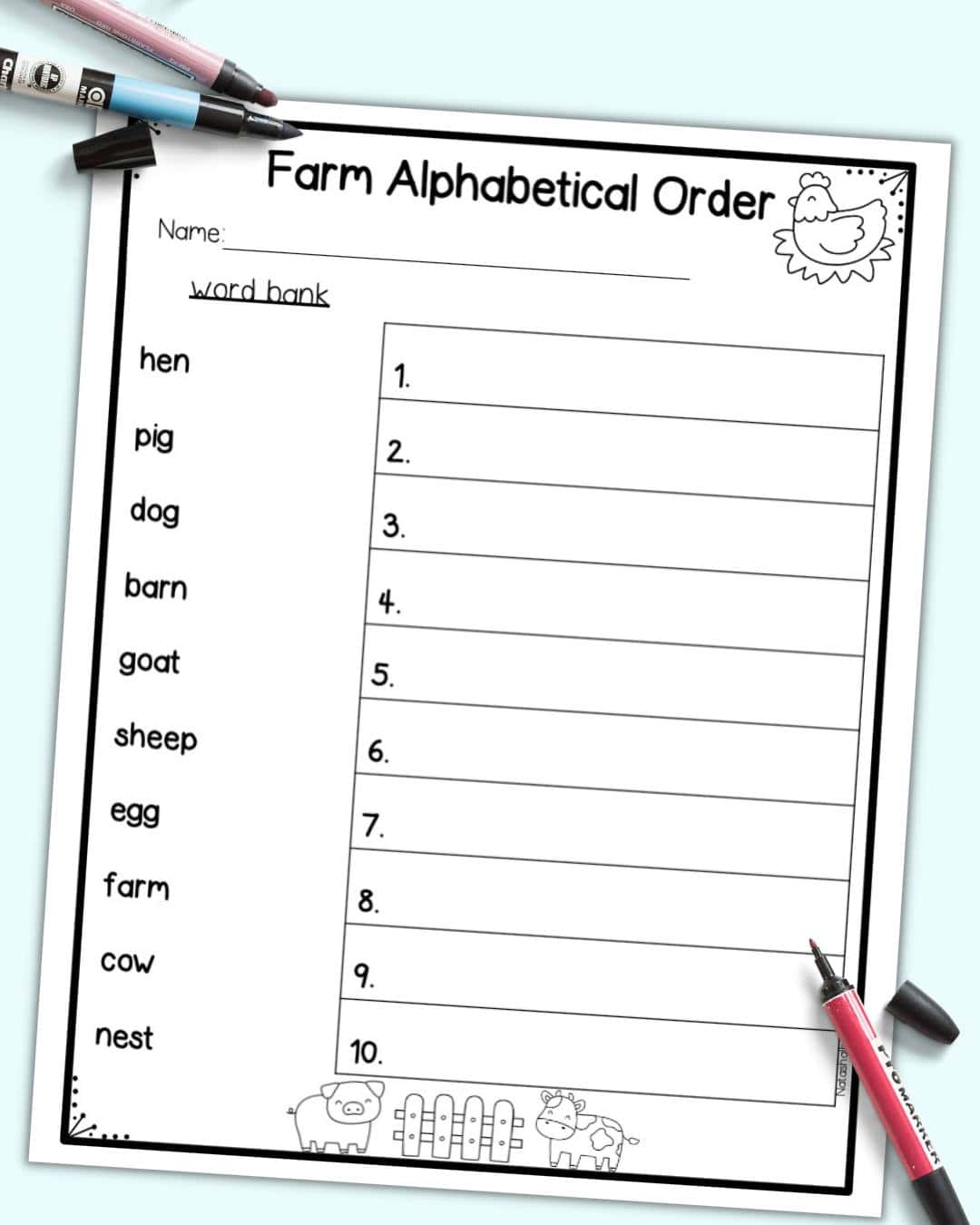 Free Printable Farm Theme Alphabetizing Worksheet - The Artisan Life