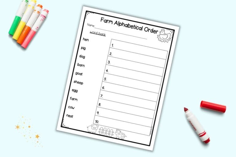 Free Printable Farm Theme Alphabetizing Worksheet - The Artisan Life