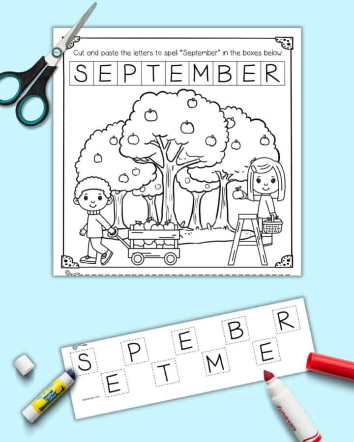 Free Printable September Cut and Glue Worksheet - The Artisan Life