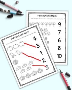 Free Printable Fall Matching Numbers Worksheet - The Artisan Life