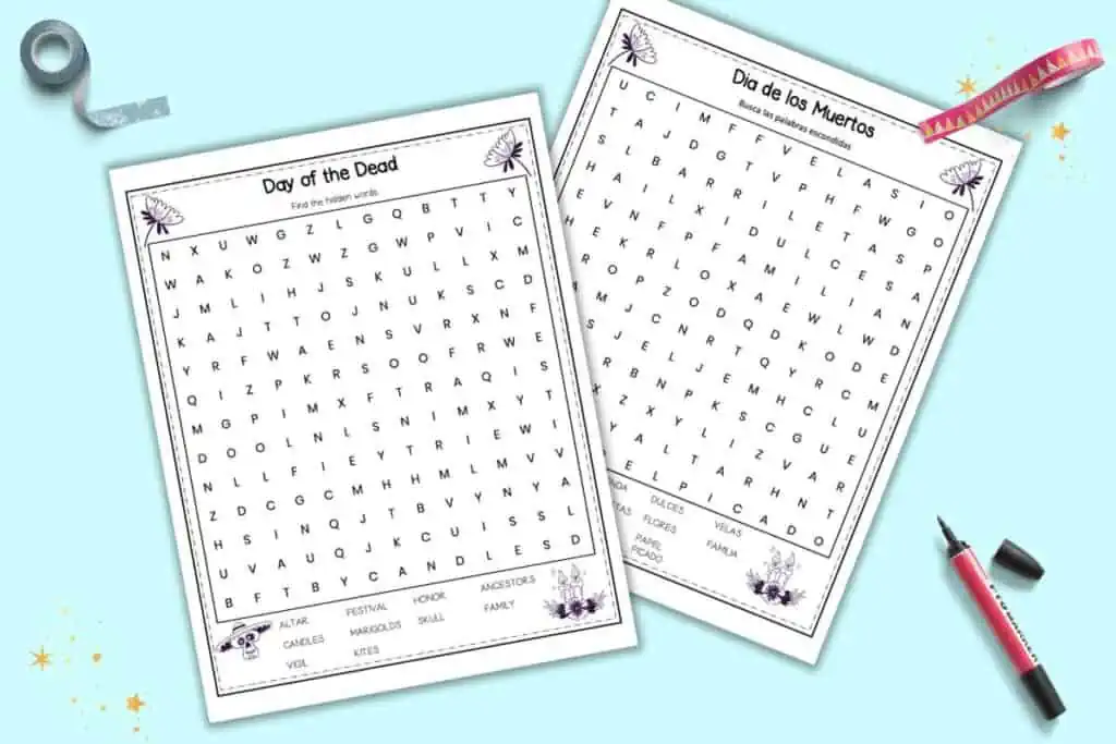 Free Day of the Dead Word Search for Kids - The Artisan Life