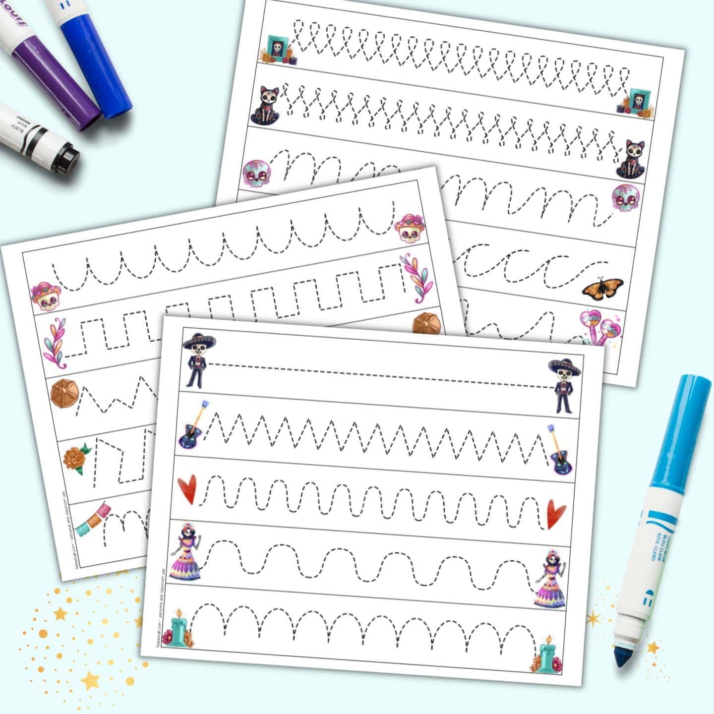Free Printable Day of the Dead Fine Motor Worksheets - The Artisan Life