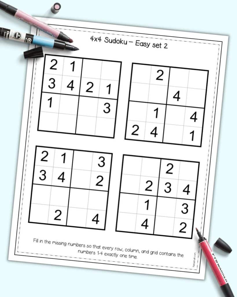 Free Printable Beginner 4x4 Sudoku Puzzles - The Artisan Life