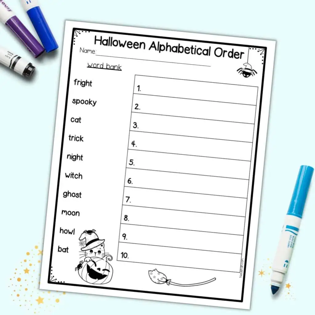 Free Printable Halloween Theme Alphabetizing Worksheet - The Artisan Life