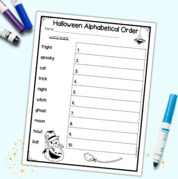 Free Printable Halloween Theme Alphabetizing Worksheet - The Artisan Life