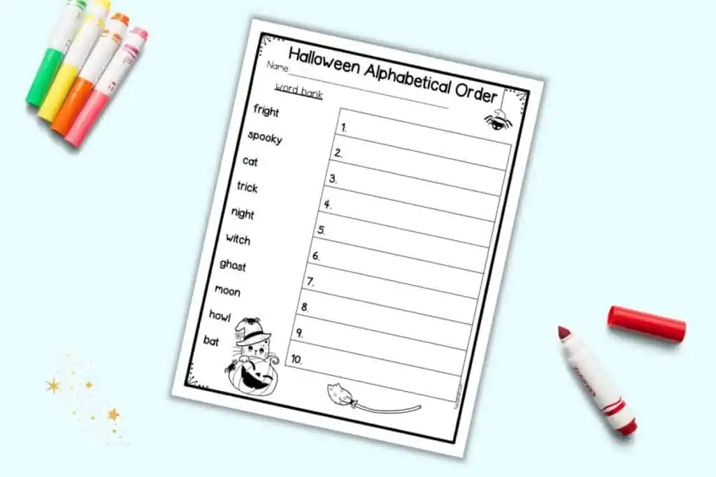 Free Printable Halloween Theme Alphabetizing Worksheet - The Artisan Life