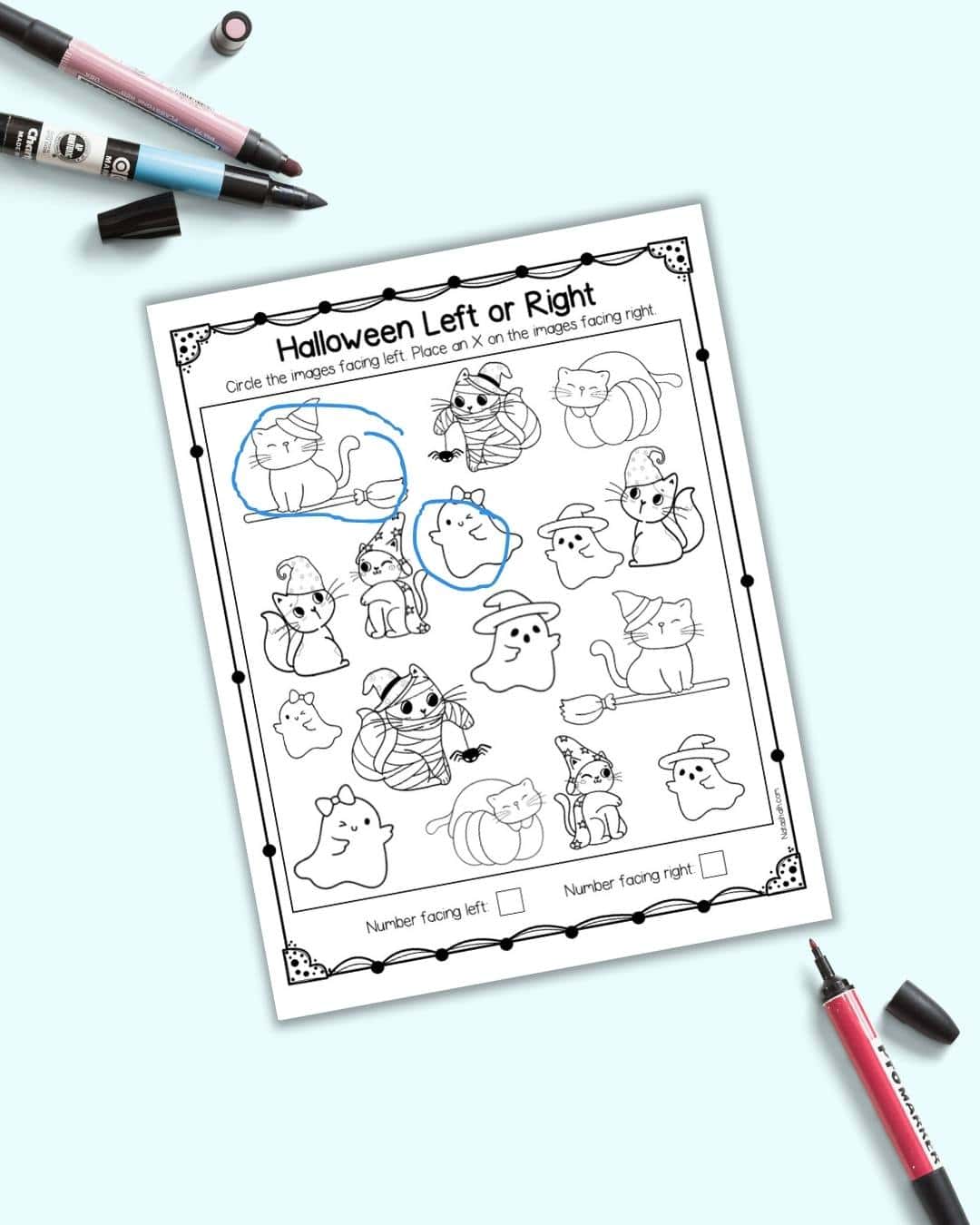Free Printable Halloween Theme Left or Right Worksheet - The Artisan Life