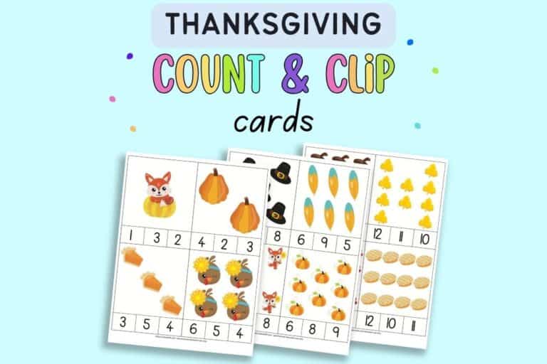 Free Printable Thanksgiving Theme Count and Clip Cards - The Artisan Life