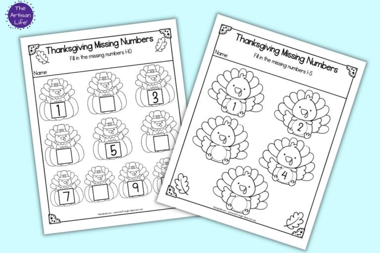 Free Printable Thanksgiving Missing Number Worksheets - The Artisan Life