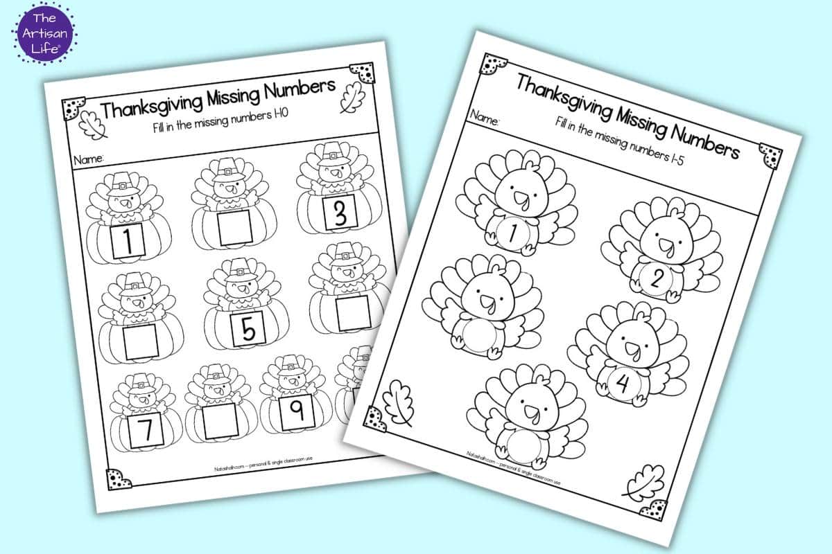 Free Printable Thanksgiving Missing Number Worksheets - The Artisan Life