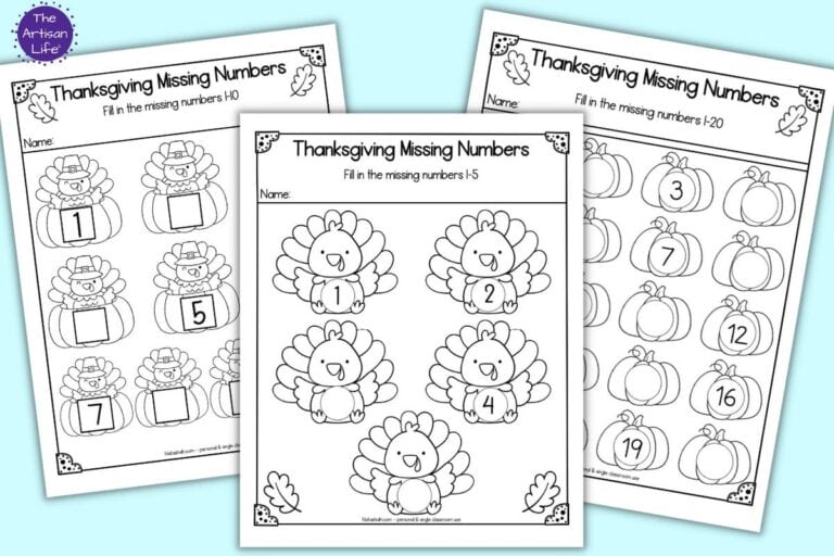 Free Printable Thanksgiving Missing Number Worksheets - The Artisan Life