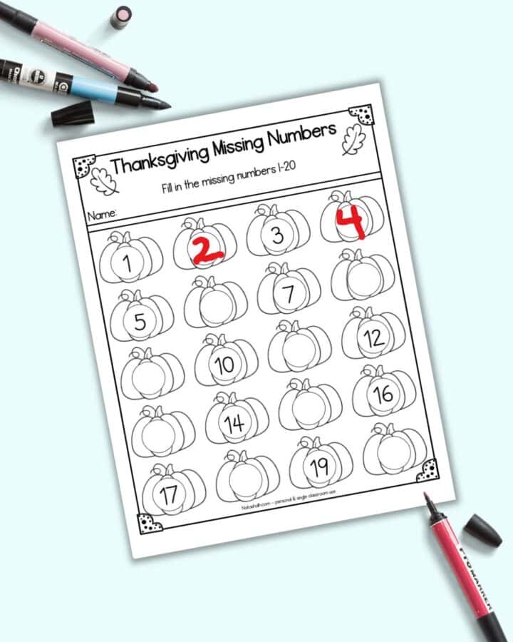 Free Printable Thanksgiving Missing Number Worksheets - The Artisan Life