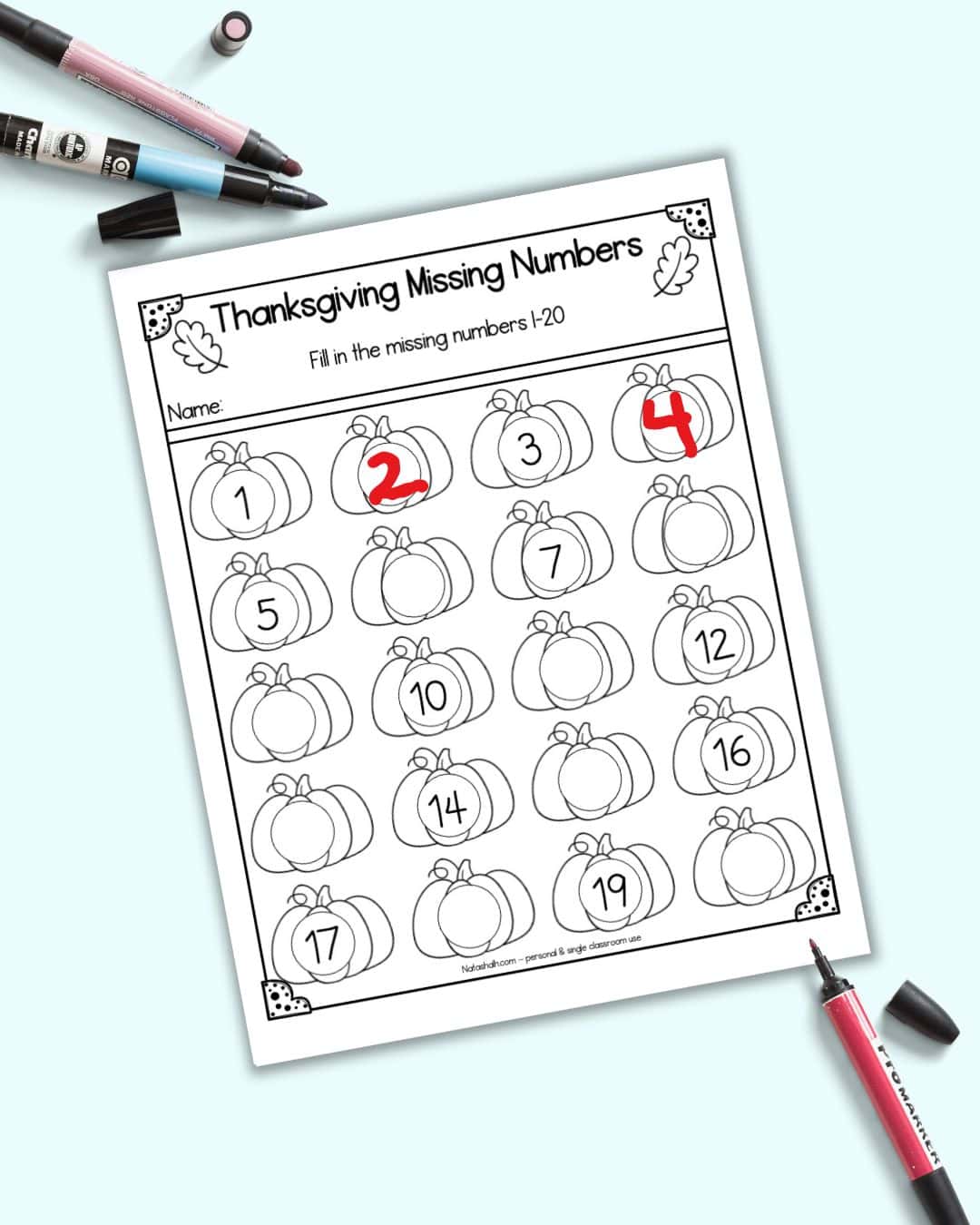 Free Printable Thanksgiving Missing Number Worksheets - The Artisan Life
