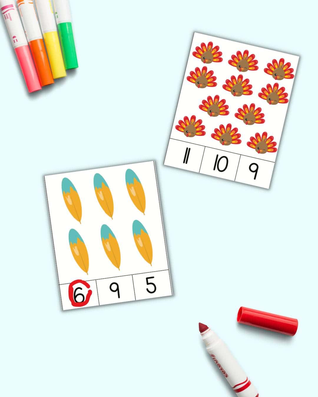 Free Printable Thanksgiving Theme Count and Clip Cards - The Artisan Life