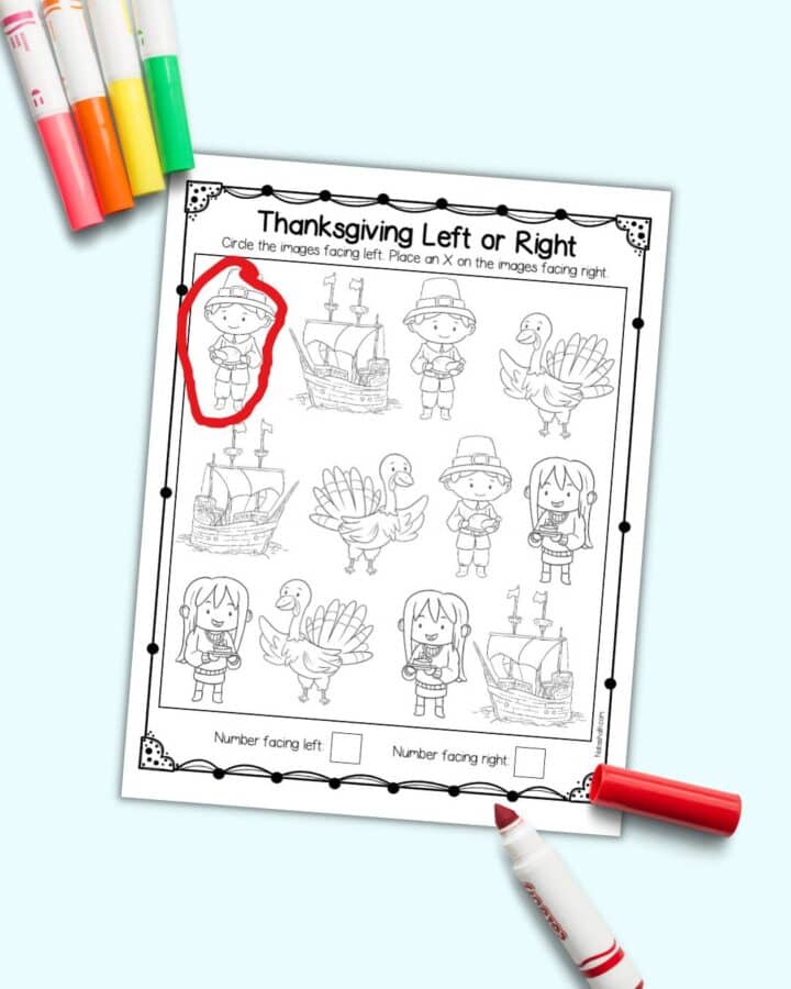 Free Printable Thanksgiving Theme Left or Right Worksheet - The Artisan ...