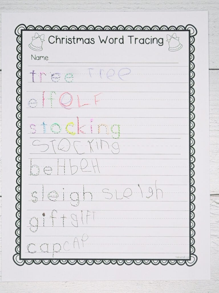 Free Printable Christmas Word Tracing Worksheet - The Artisan Life