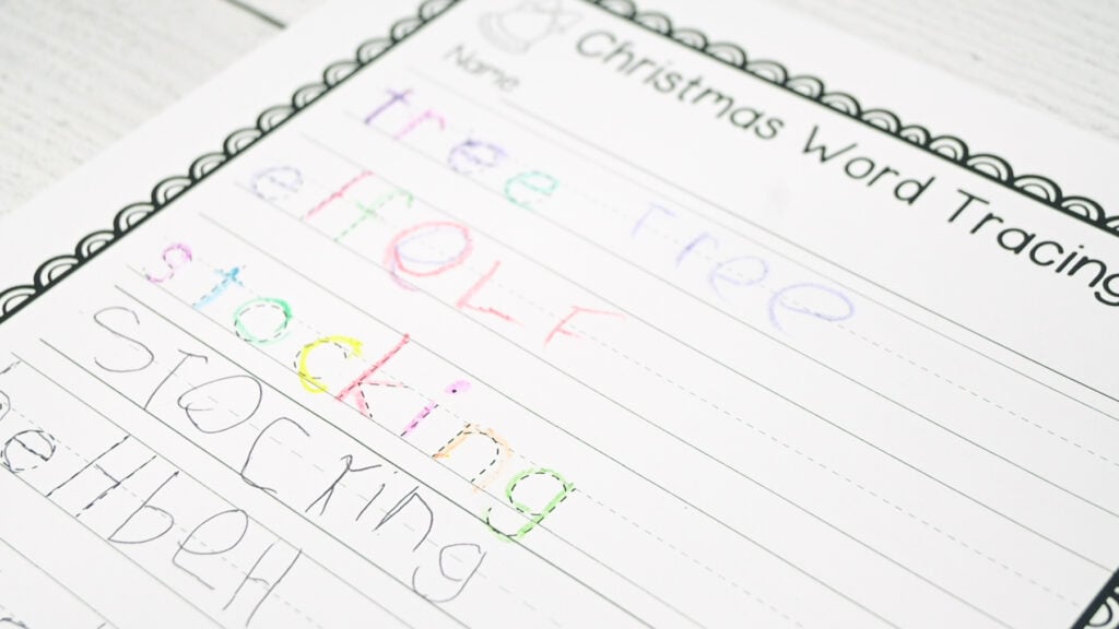 Free Printable Christmas Word Tracing Worksheet - The Artisan Life