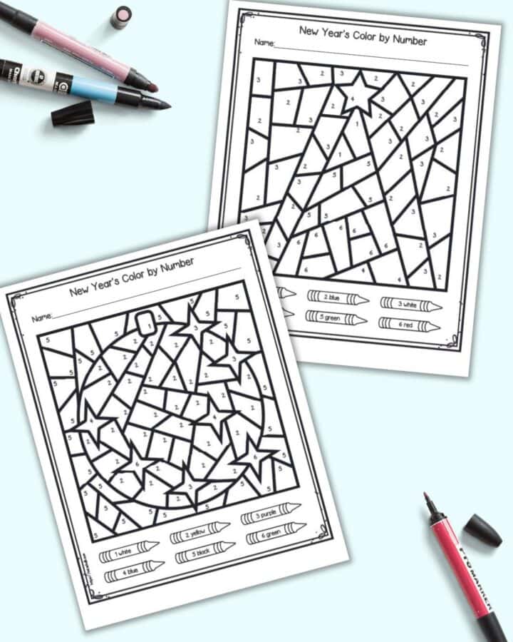 Free Printable New Year's Eve Color by Number Pages - The Artisan Life
