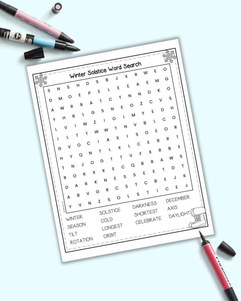 Free Printable Winter Solstice Word Search - The Artisan Life
