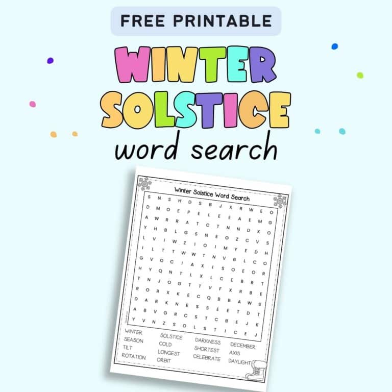 Free Printable Winter Solstice Word Search - The Artisan Life