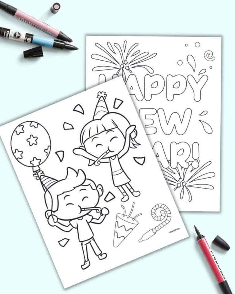 Free Printable Happy New Year Coloring Pages - The Artisan Life