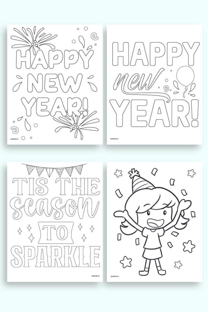 Free Printable Happy New Year Coloring Pages - The Artisan Life