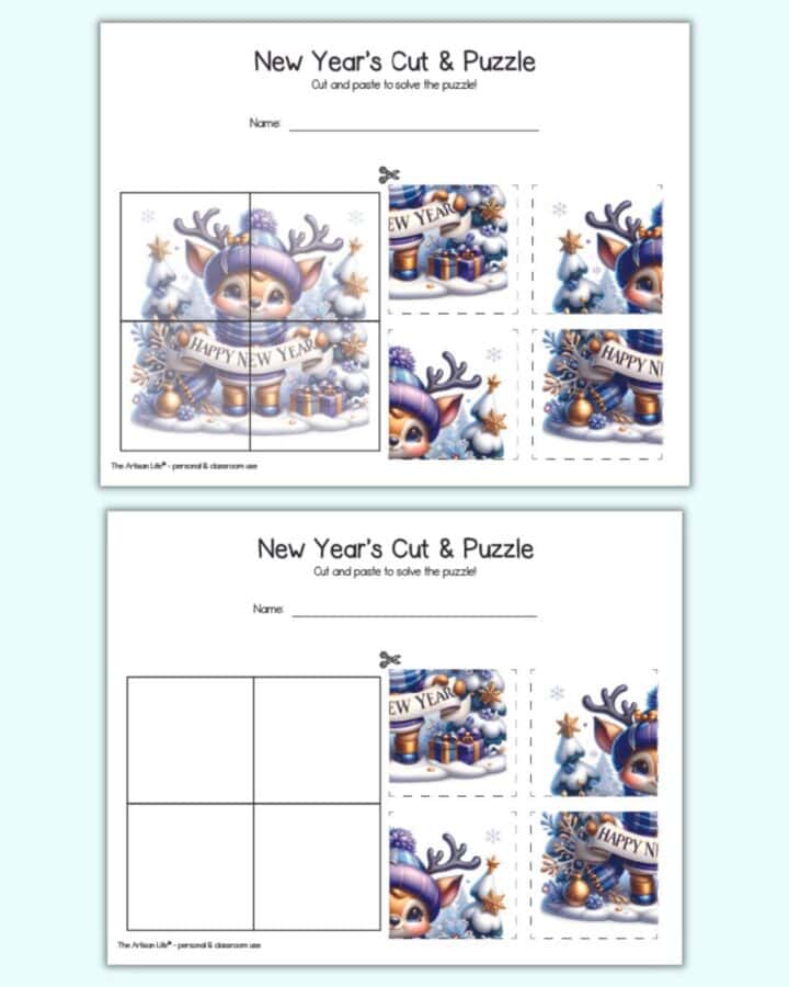 Free Printable New Year's Cut & Paste Puzzle - The Artisan Life