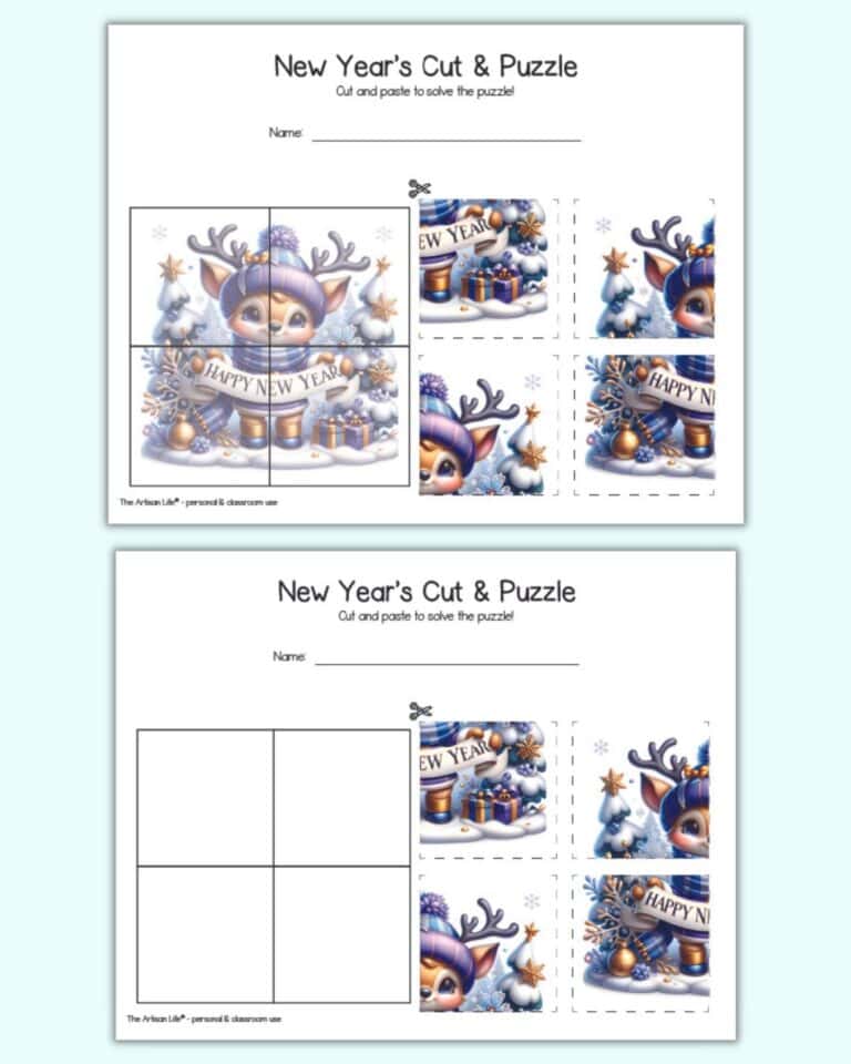 Free Printable New Year's Cut & Paste Puzzle - The Artisan Life