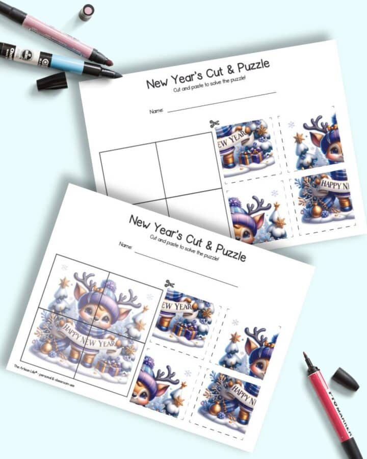 Free Printable New Year's Cut & Paste Puzzle - The Artisan Life
