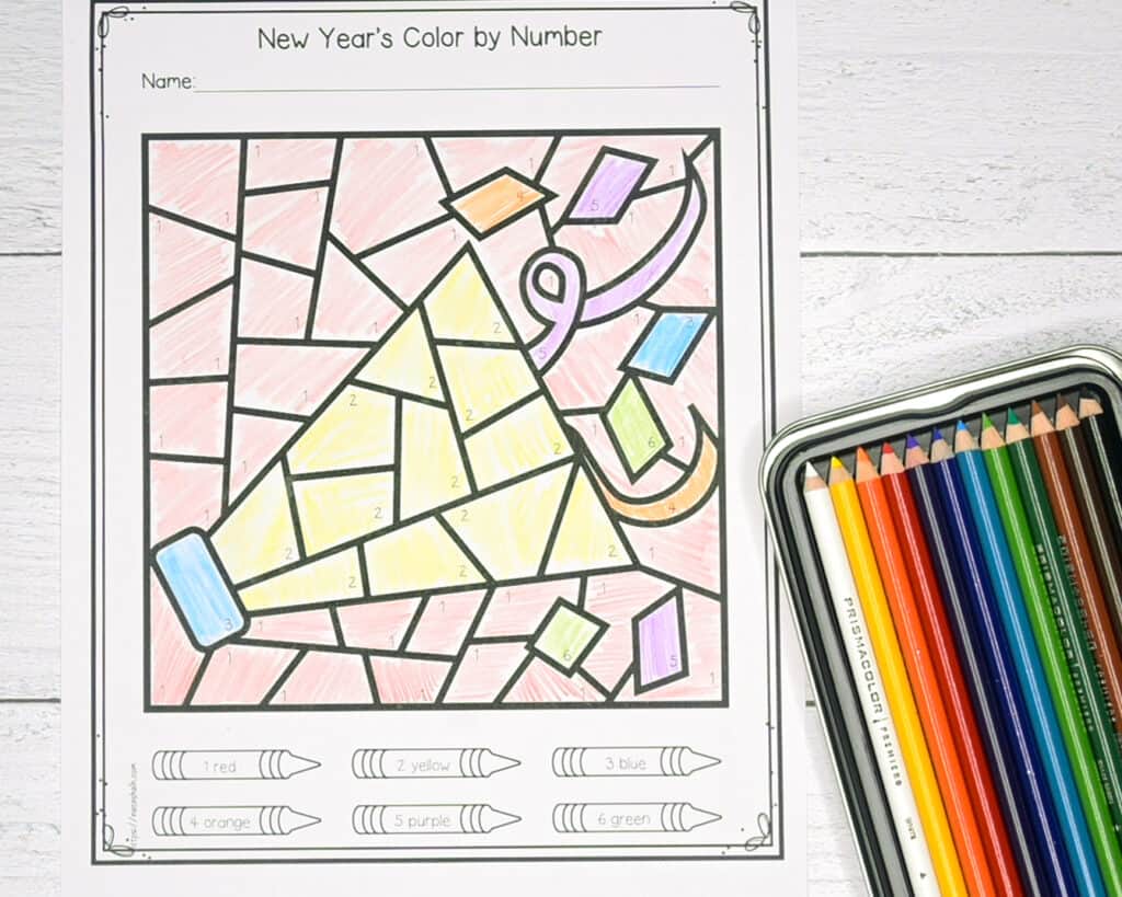 Free Printable New Year's Eve Color by Number Pages - The Artisan Life