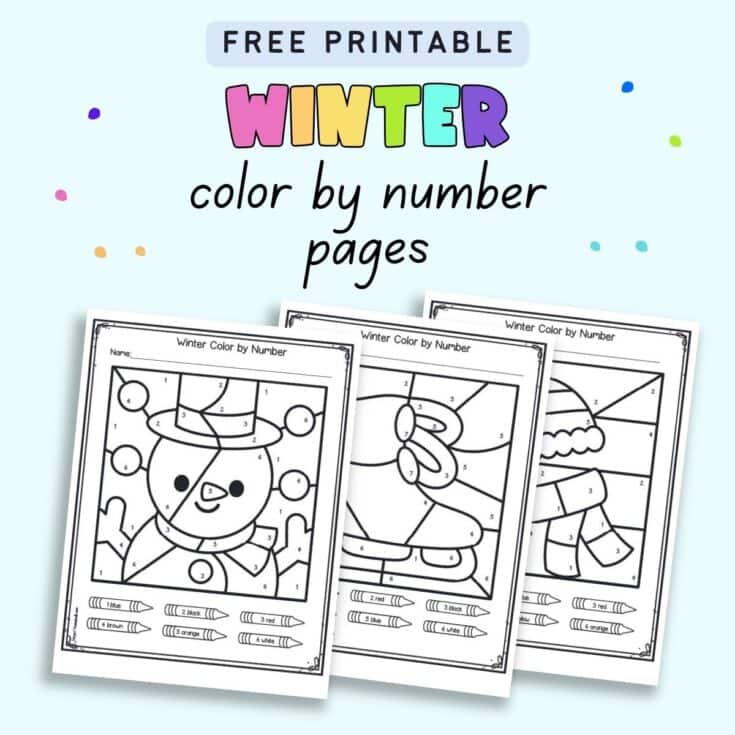 Color by Number Winter Worksheets - The Artisan Life