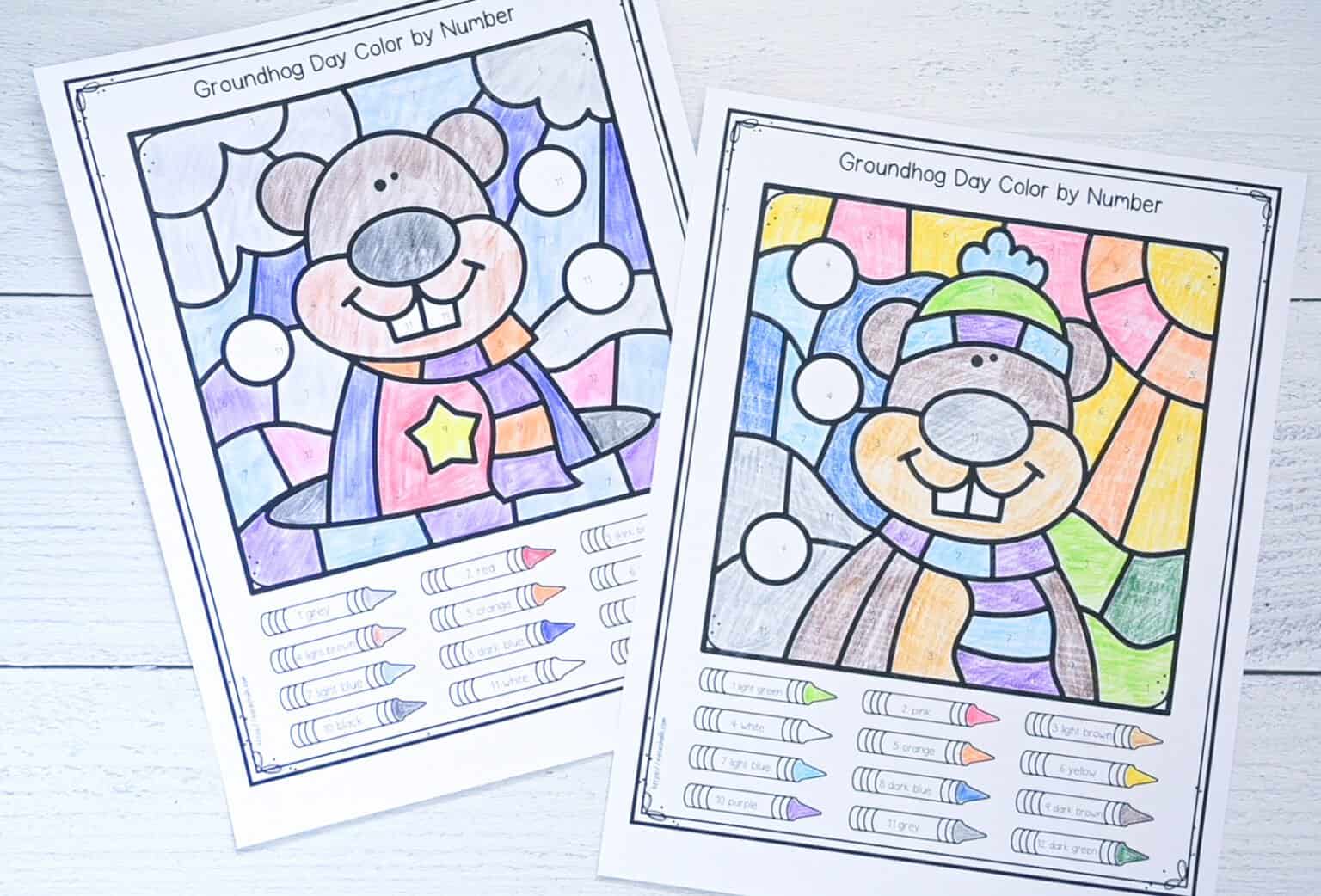 Free Printable Groundhog's Day Color by Number - The Artisan Life