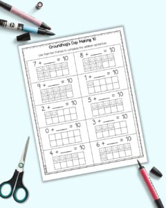 Groundhog's Day ten Frame Math Worksheet - The Artisan Life