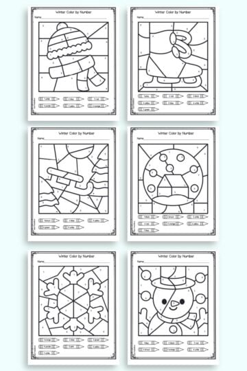 Color by Number Winter Worksheets - The Artisan Life