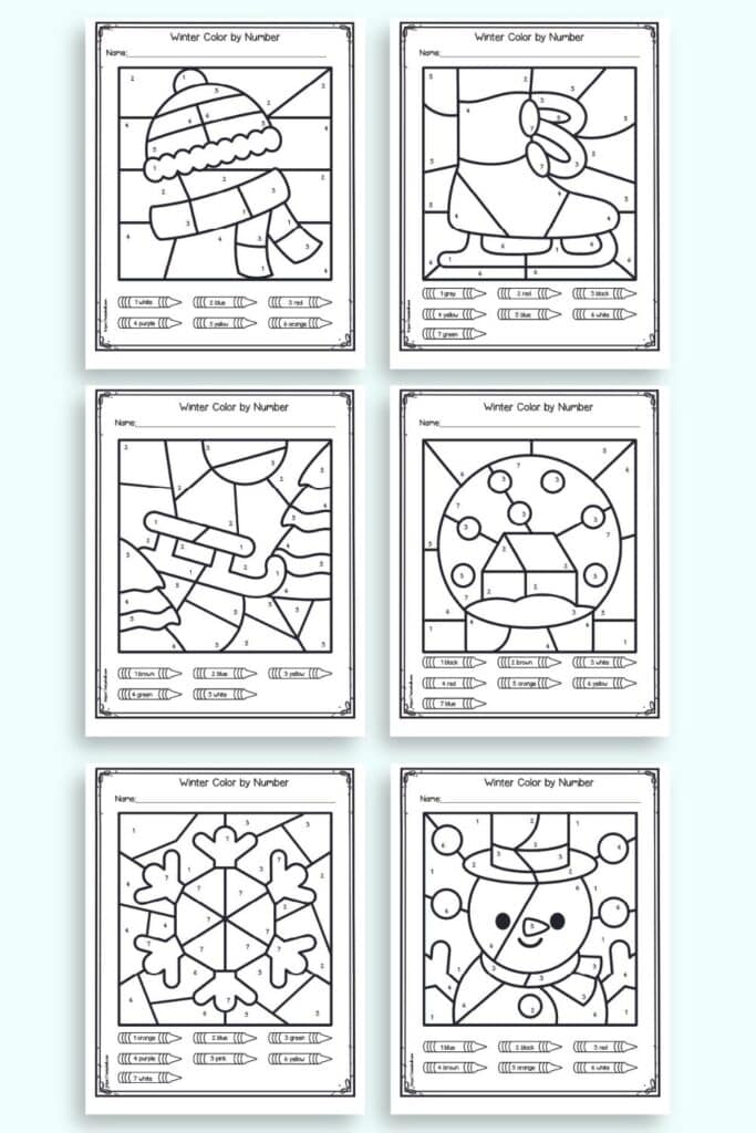 Color by Number Winter Worksheets - The Artisan Life