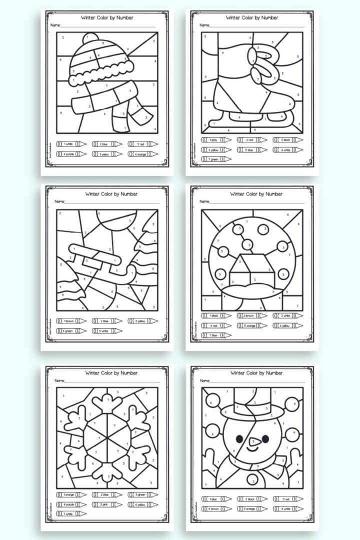 Color by Number Winter Worksheets - The Artisan Life